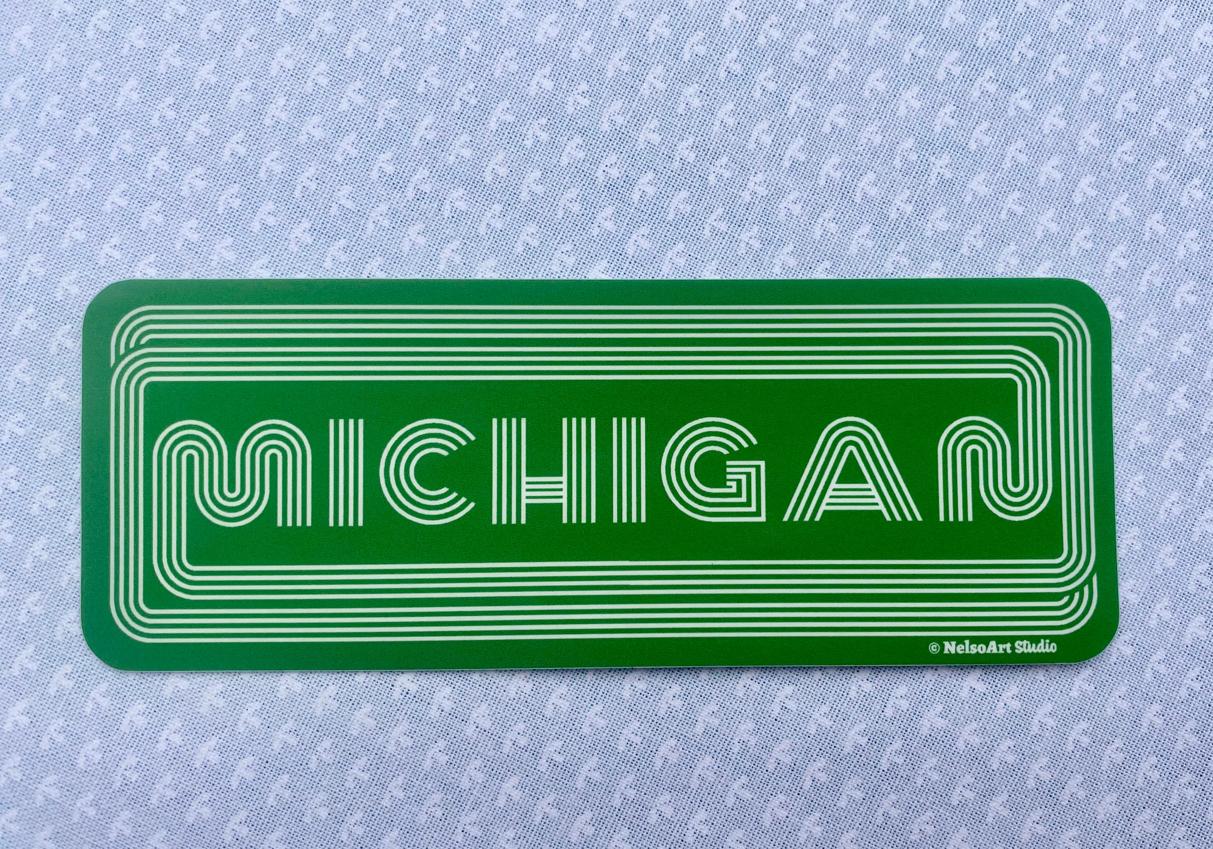 Green & White Michigan Lines Sticker, Laptop Decal, Waterproof Sticker ...