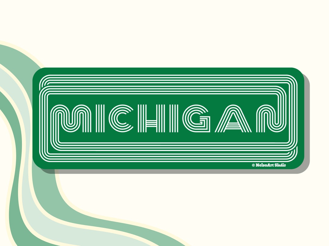 Green & White Michigan Lines Sticker, Laptop Decal, Waterproof Sticker ...