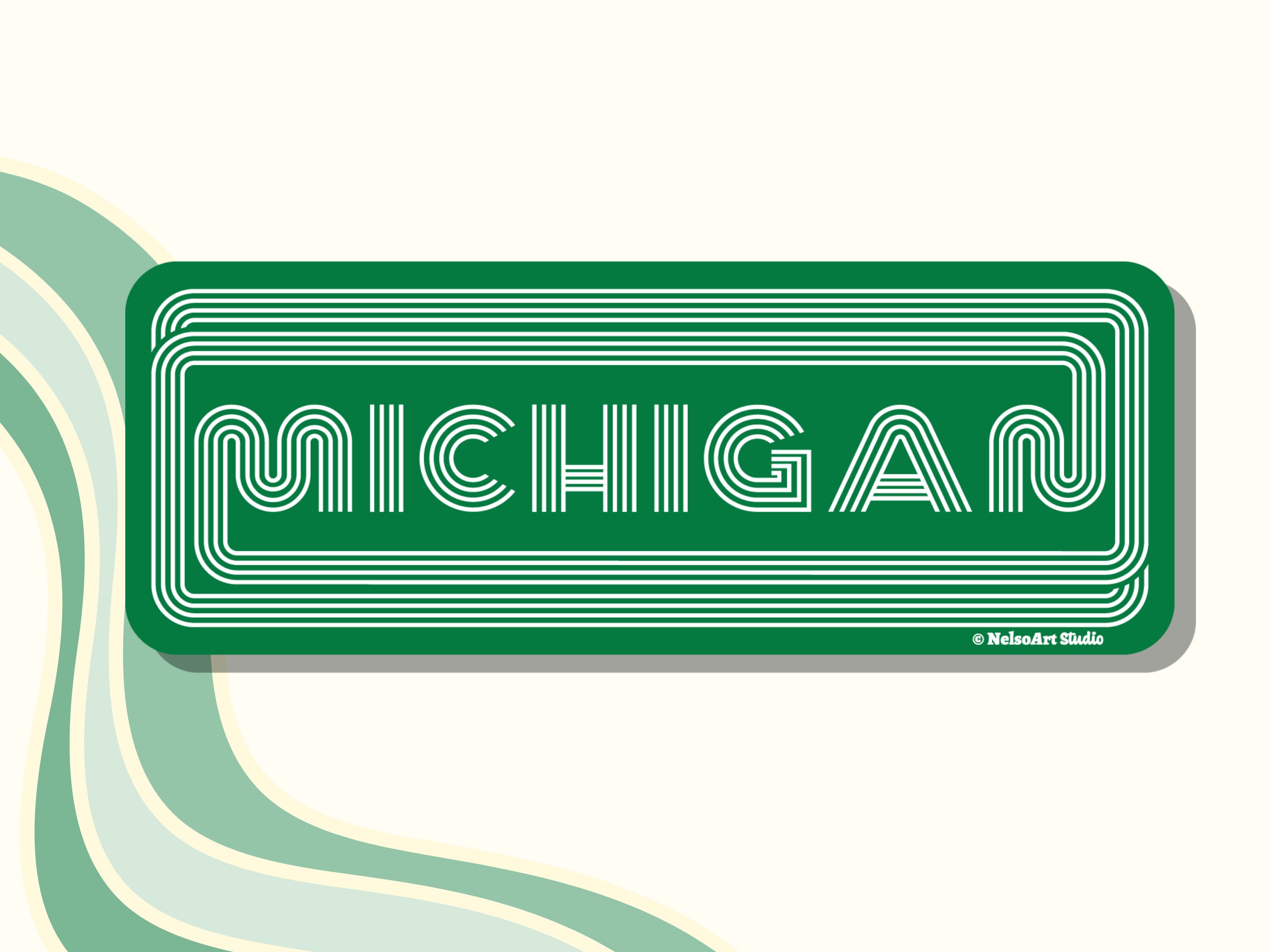 Green & White Michigan Lines Sticker, Laptop Decal, Waterproof Sticker ...