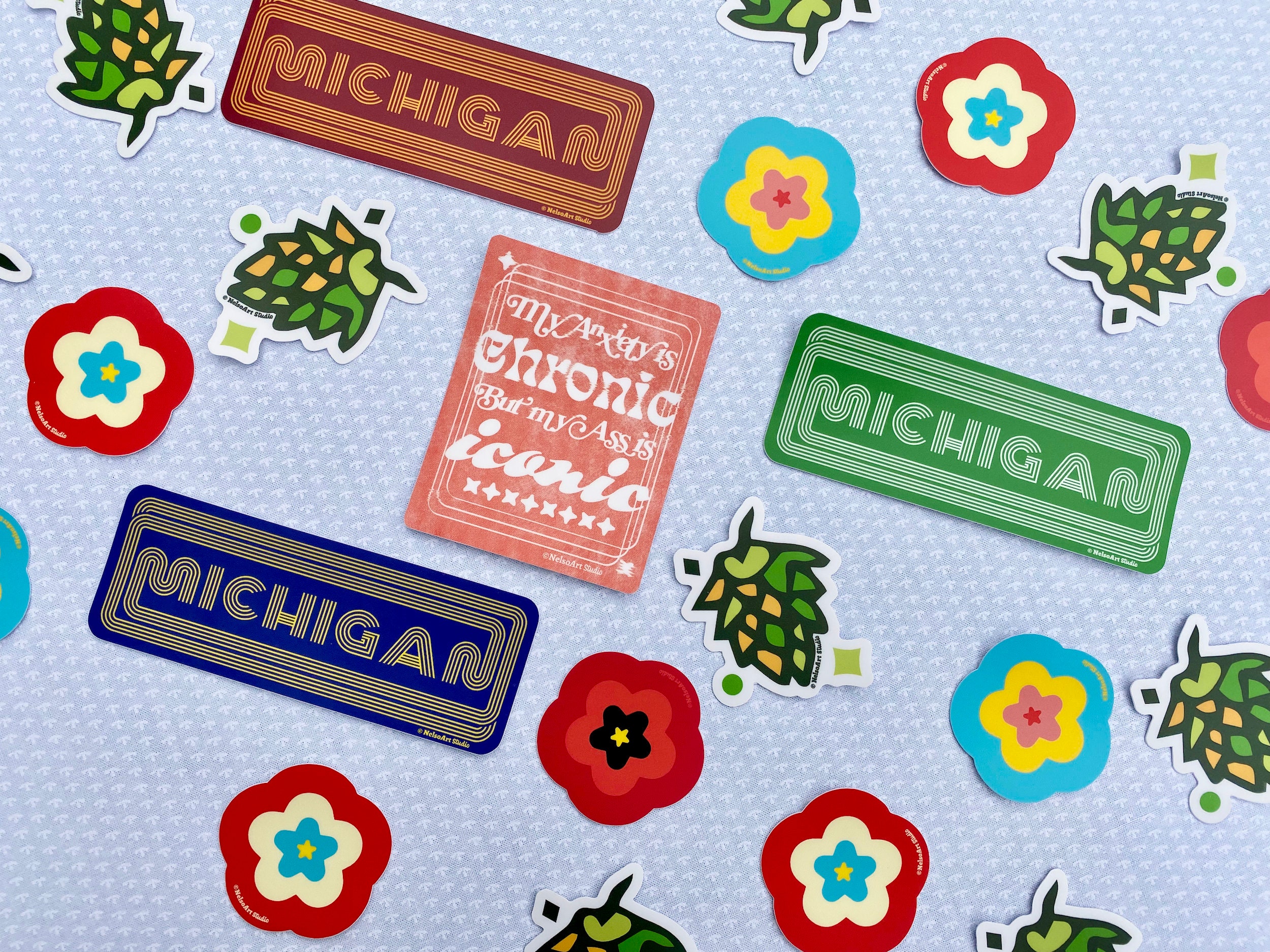 Green & White Michigan Lines Sticker, Laptop Decal, Waterproof Sticker ...