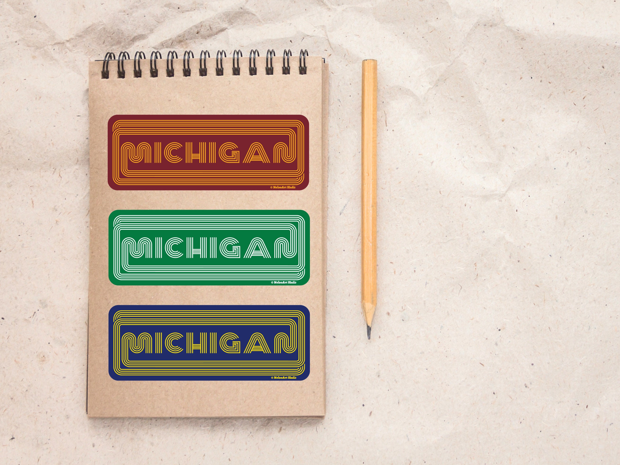 Blue & Yellow Michigan Lines Sticker, Laptop Decal, Waterproof Sticker ...