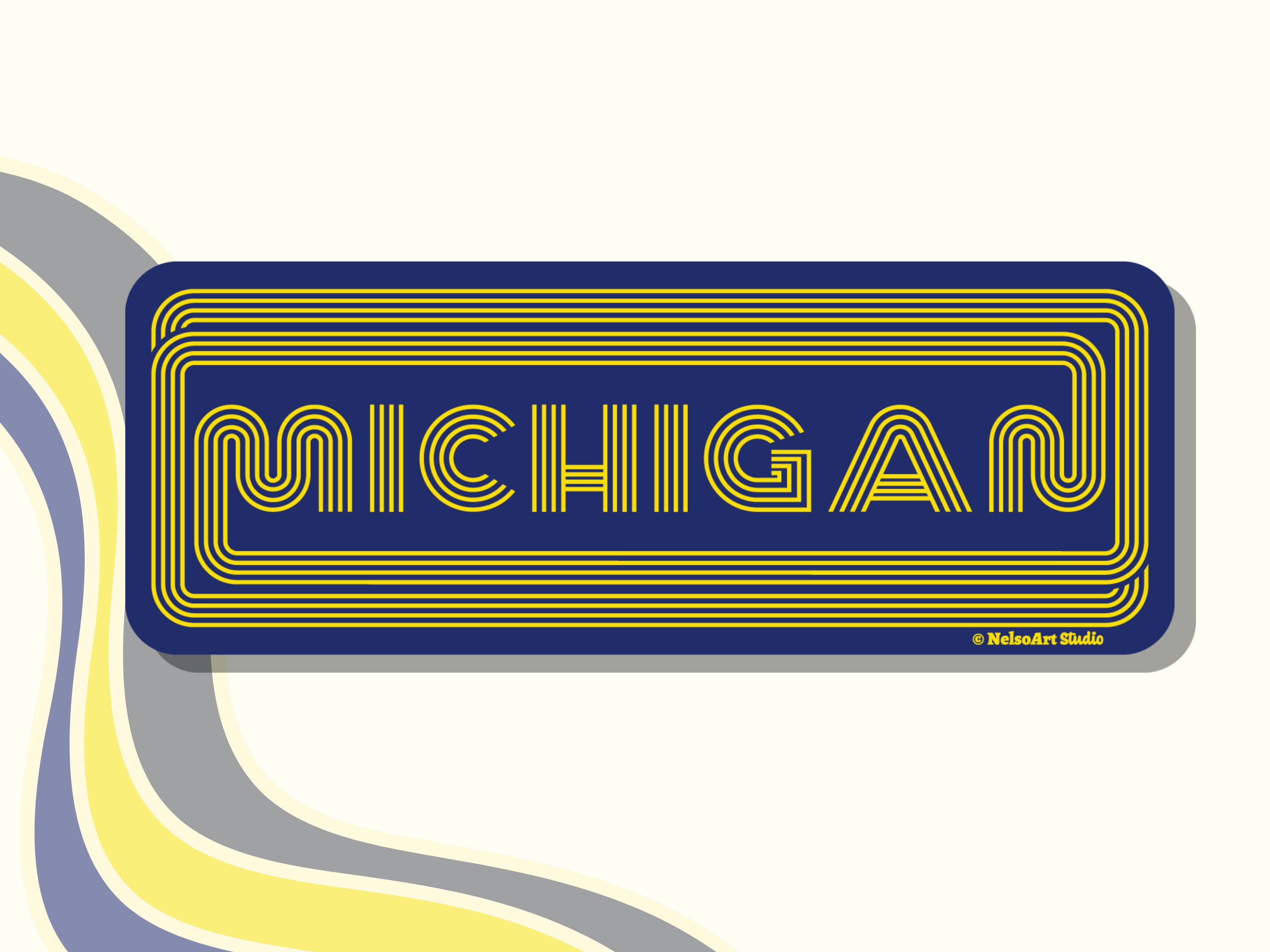 Blue & Yellow Michigan Lines Sticker, Laptop Decal, Waterproof Sticker ...