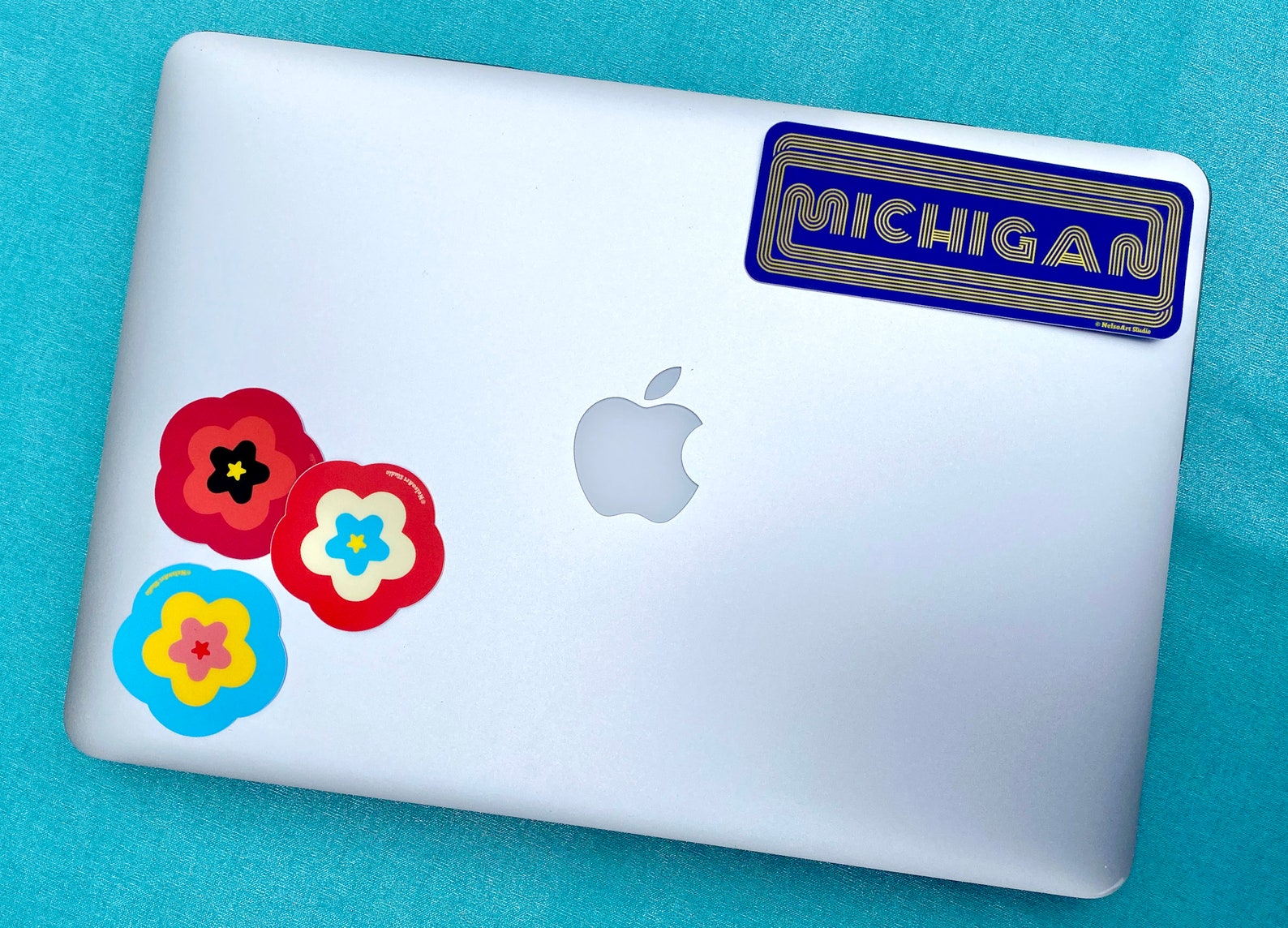 Blue & Yellow Michigan Lines Sticker, Laptop Decal, Waterproof Sticker ...