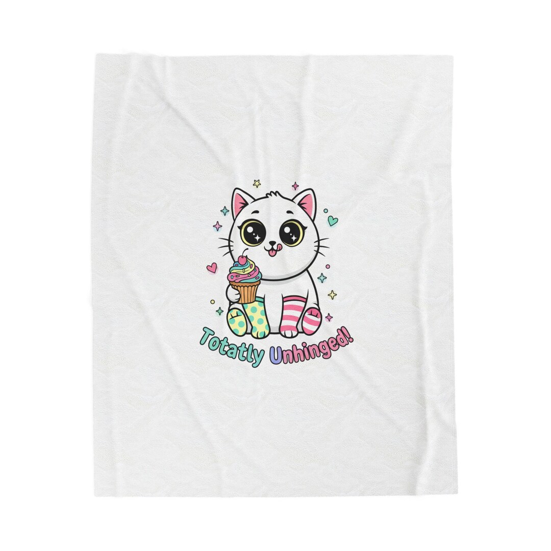 Unhinged Cat Throw Blanket: Kawaii Pastel Kitten, Absurd Humor - Etsy