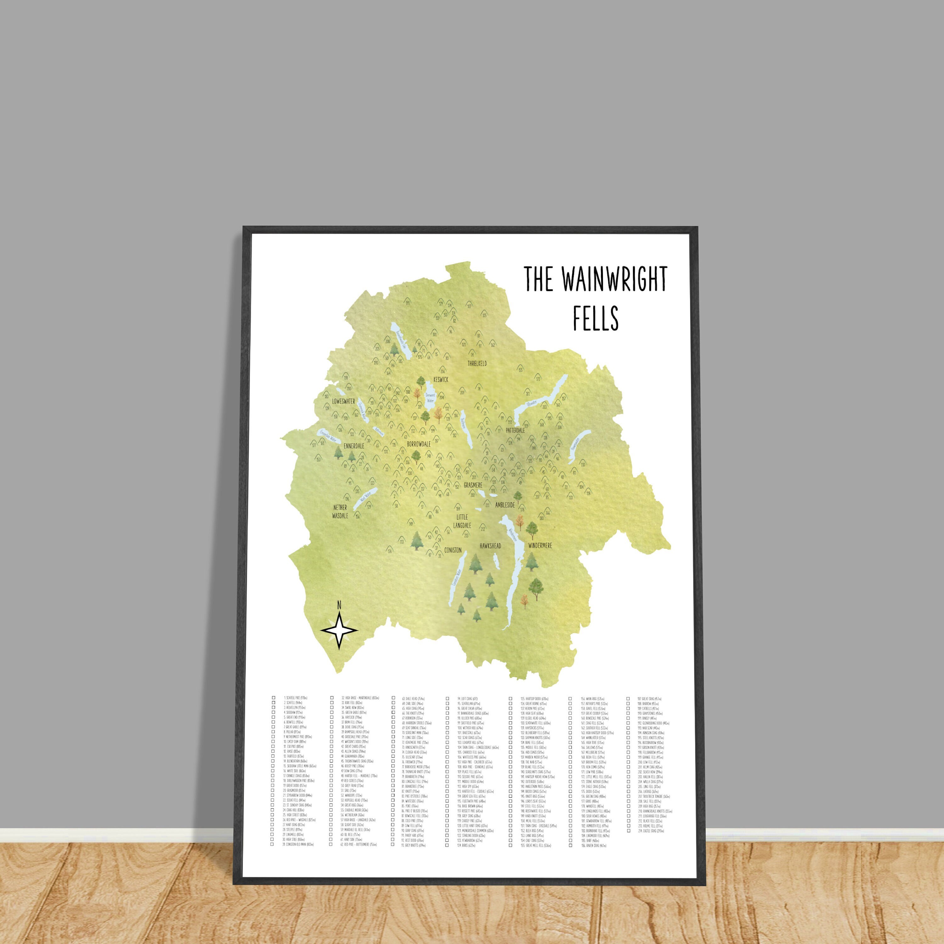 Wainwright Fells Checklist 214 Wainwrights Wainwrights Tick Map Lake ...