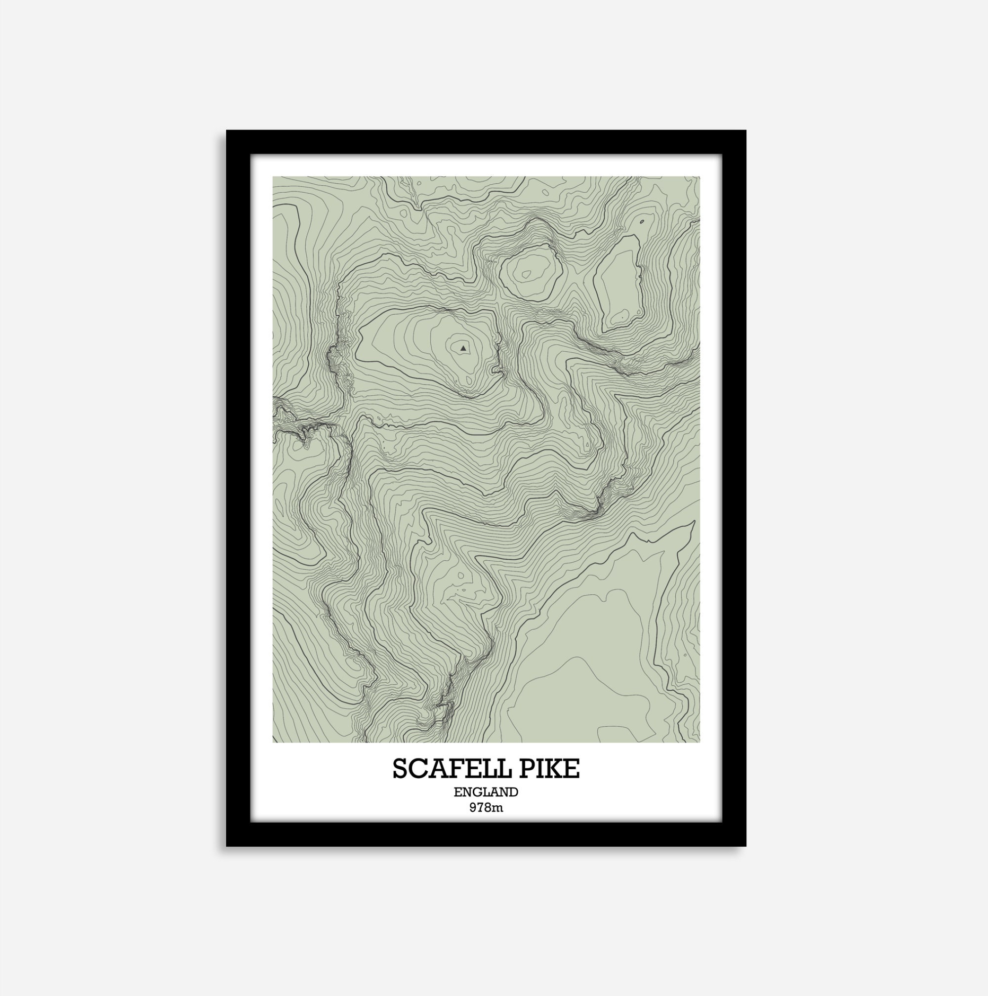 Scafell Pike Contour Map Topographic Map Print Scafell - Etsy