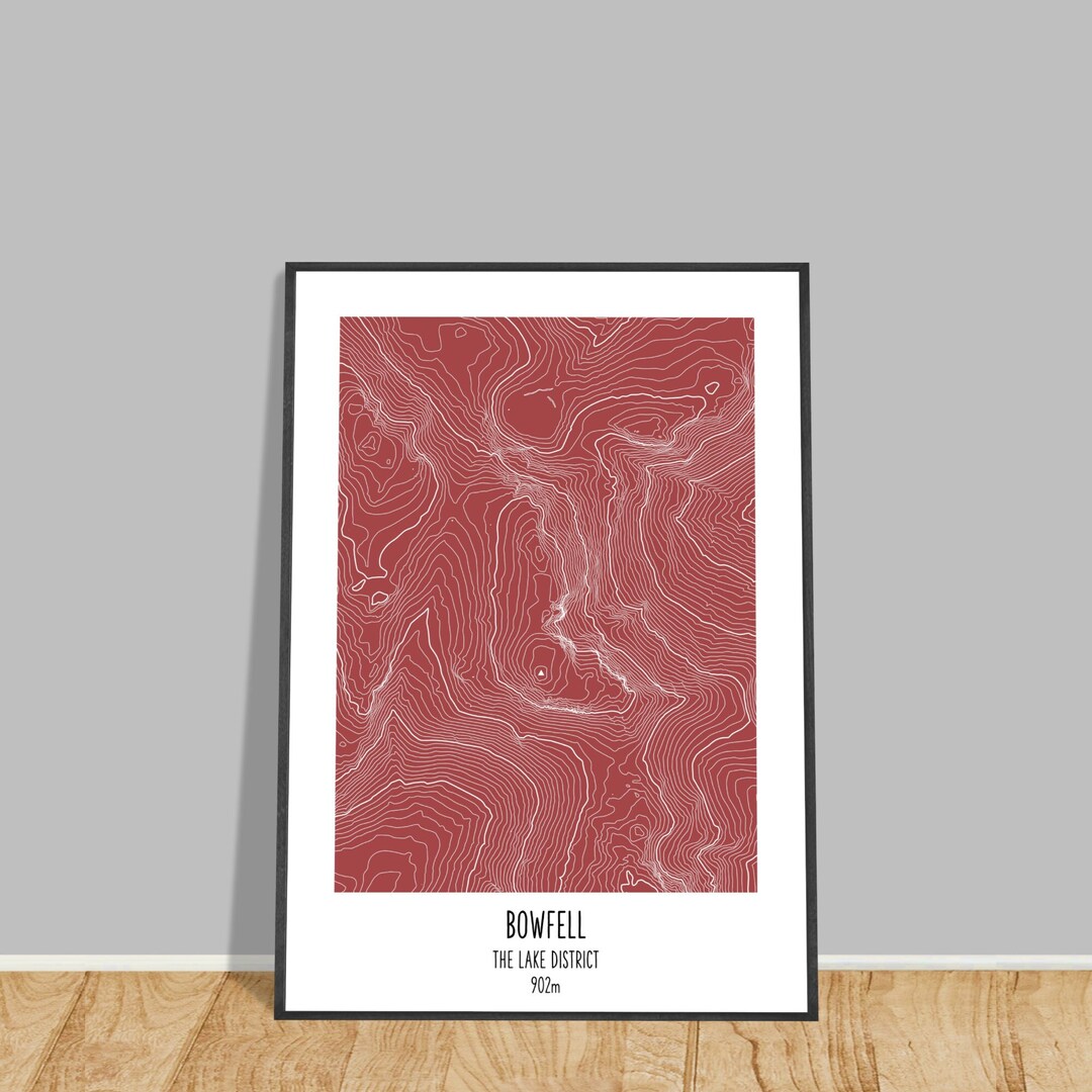 Bowfell Contour Map Topographic Map Print Contour Line Print Bowfell ...