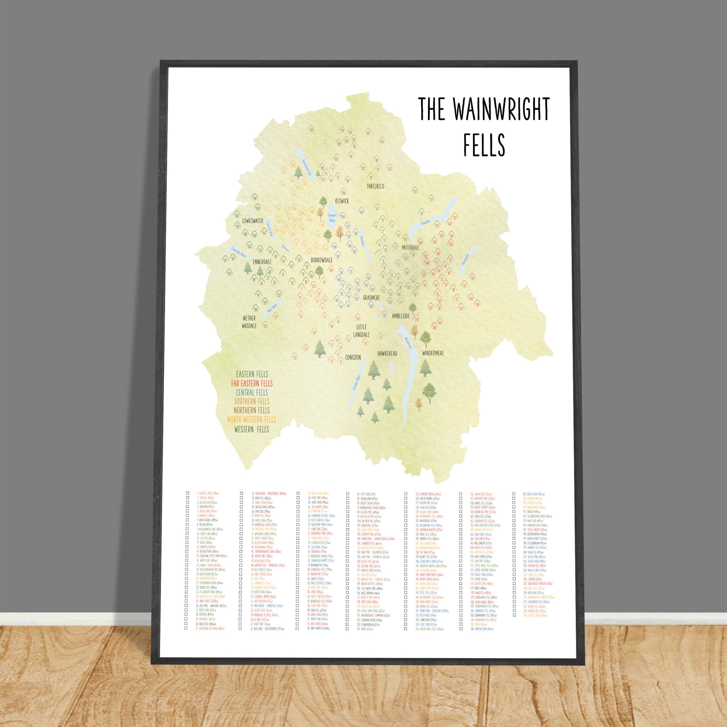 Wainwright Fells Checklist 214 Wainwrights Wainwrights Tick Map Lake ...