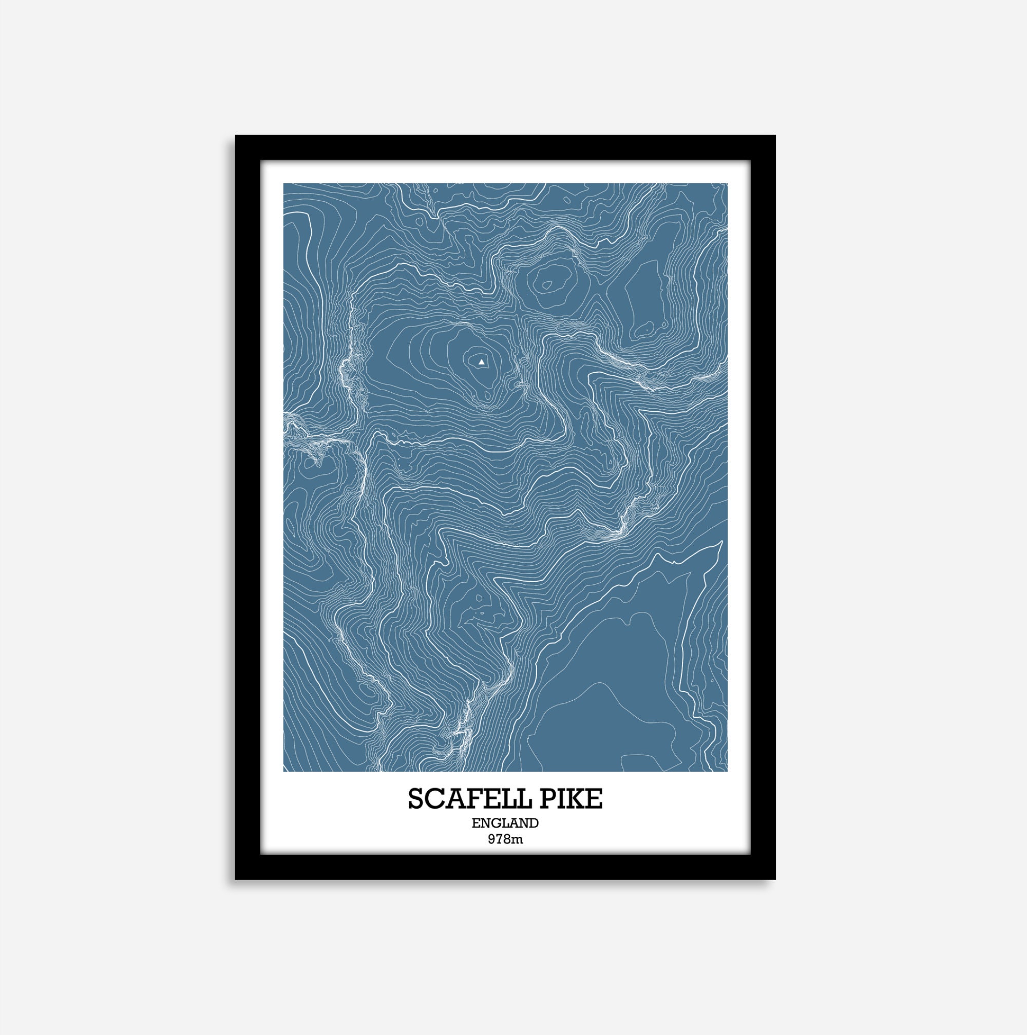 Scafell Pike Contour Map Topographic Map Print Scafell - Etsy