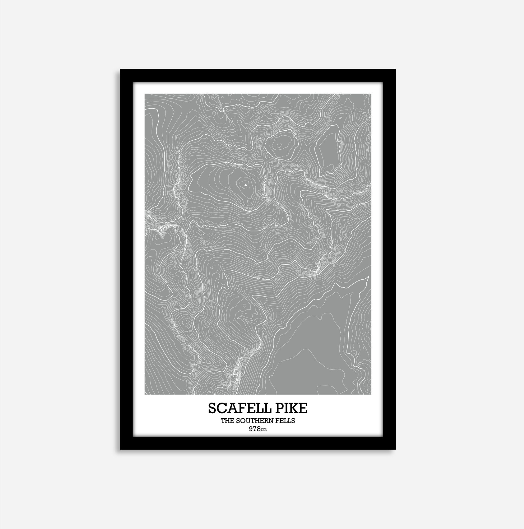 Scafell Pike Contour Map Topographic Map Print Scafell - Etsy