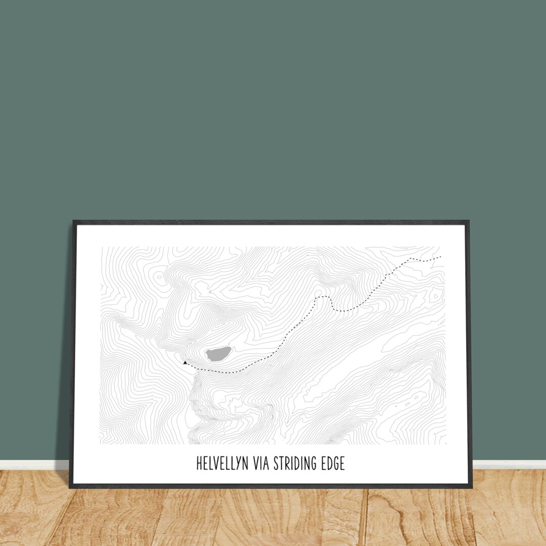 Helvellyn via Striding Edge Route Map Topographic Map Print Contour ...