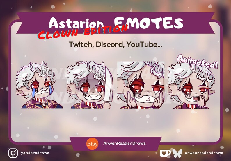 Astarion Clown Emotes - BG3 (twitch, Discord…) - Etsy