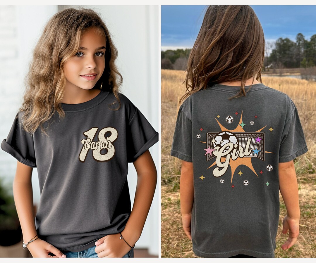 Custom Retro Soccer Girl Comfort Colors Youth Shirt, Personalized Gift ...