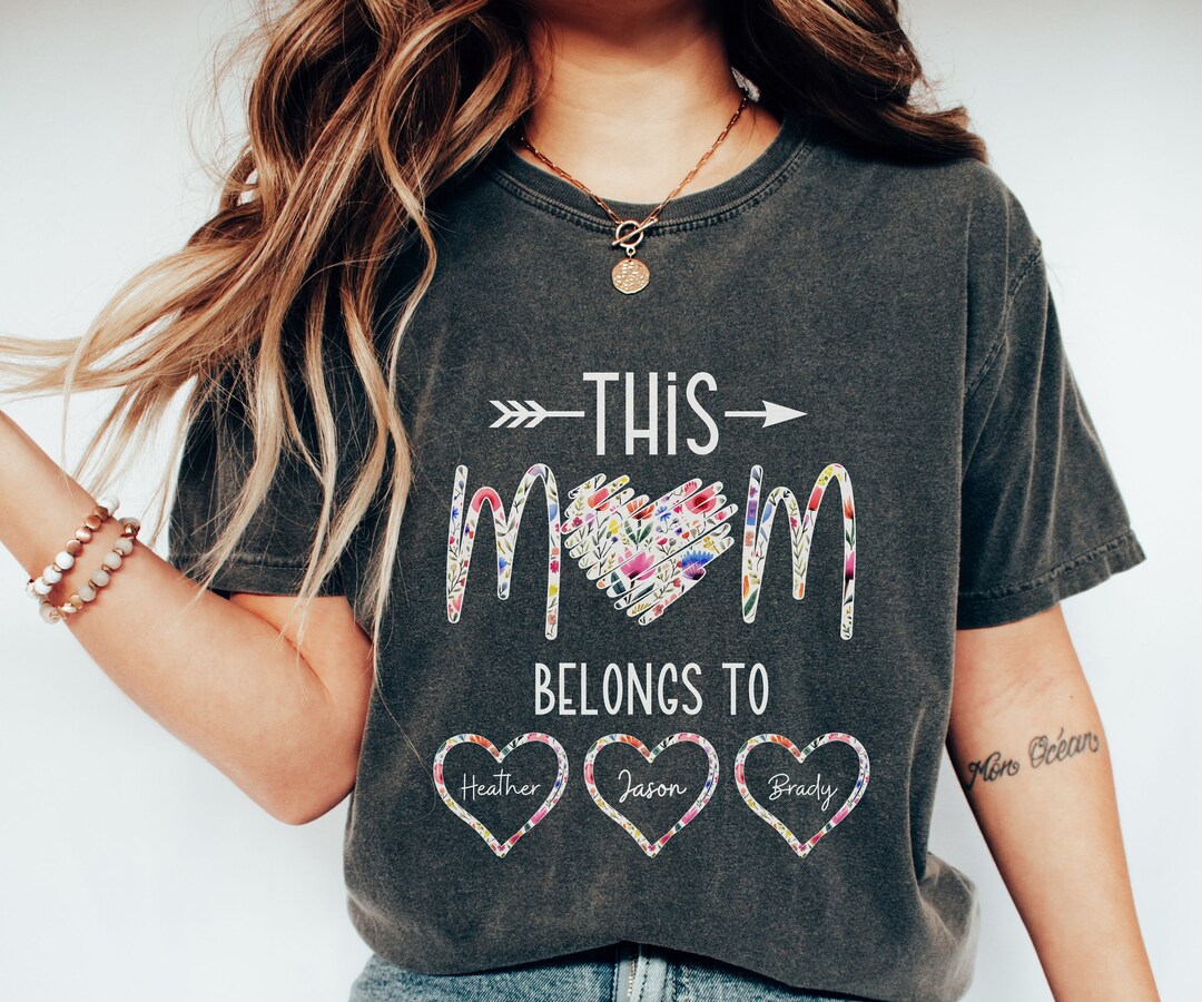Custom Floral Mom Comfort Colors Shirt With Kids Name, Personalized ...
