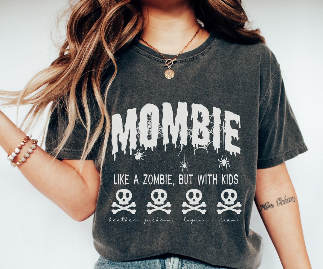 Comfort Colors® Custom Mombie Funny Halloween Mom Shirt With Kids Name ...