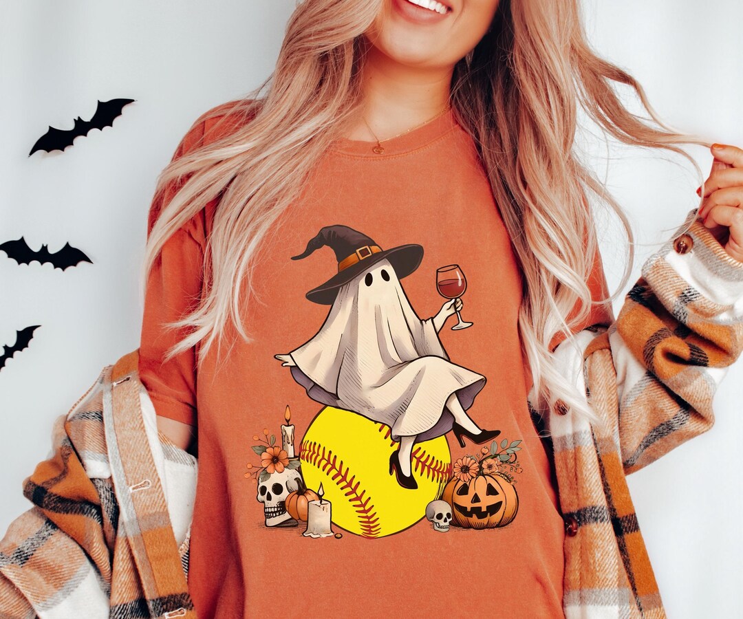 Comfort Colors® Retro Ghost Softball Witch Shirt, Halloween Gift for ...