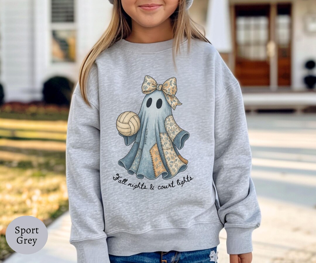 Retro Patchwork Ghost Volleyball Youth Sweatshirt: Spooky Halloween ...