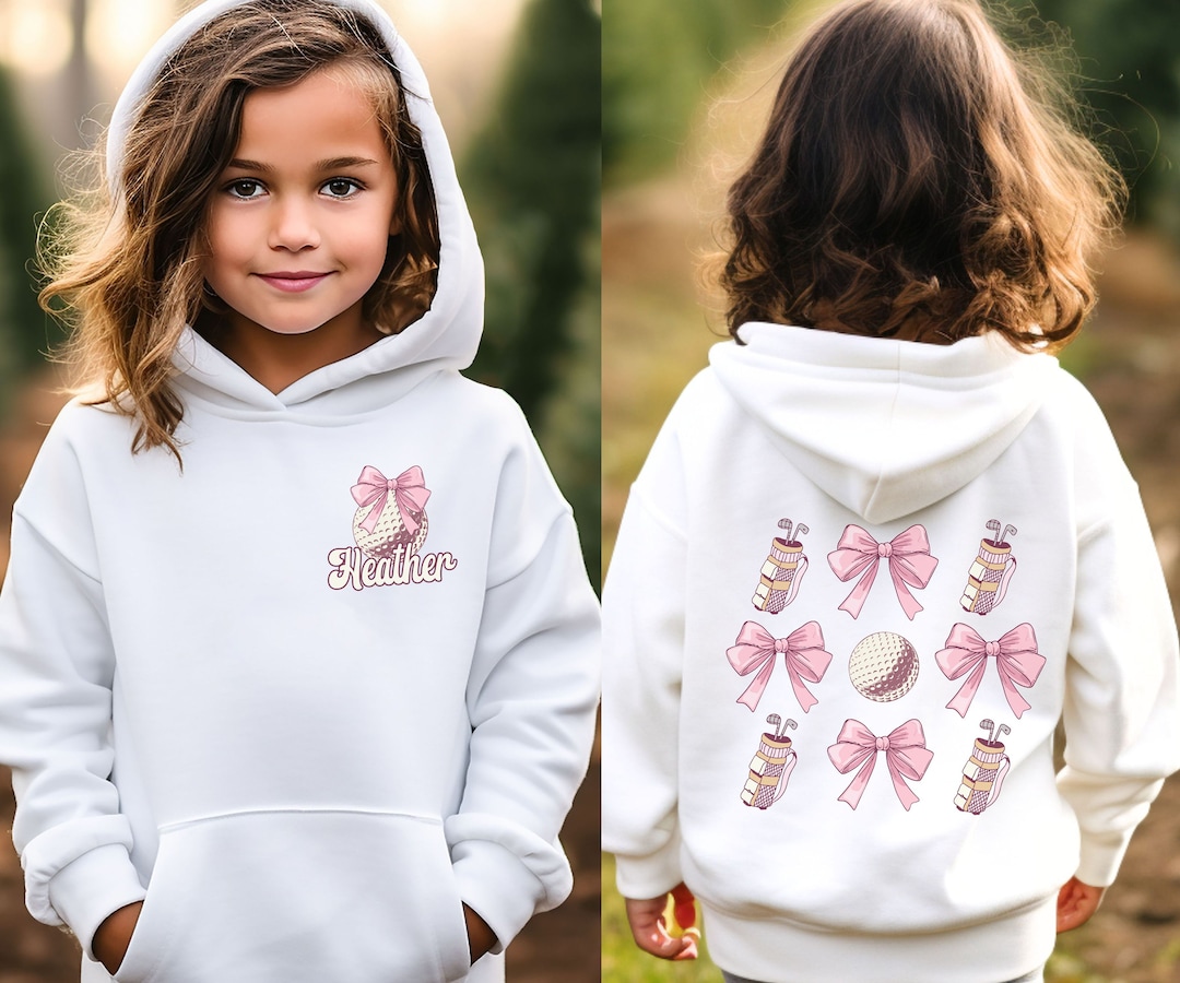 Girls Pink Bow Golf Hoodie: Personalized Kids Sweatshirt - Etsy