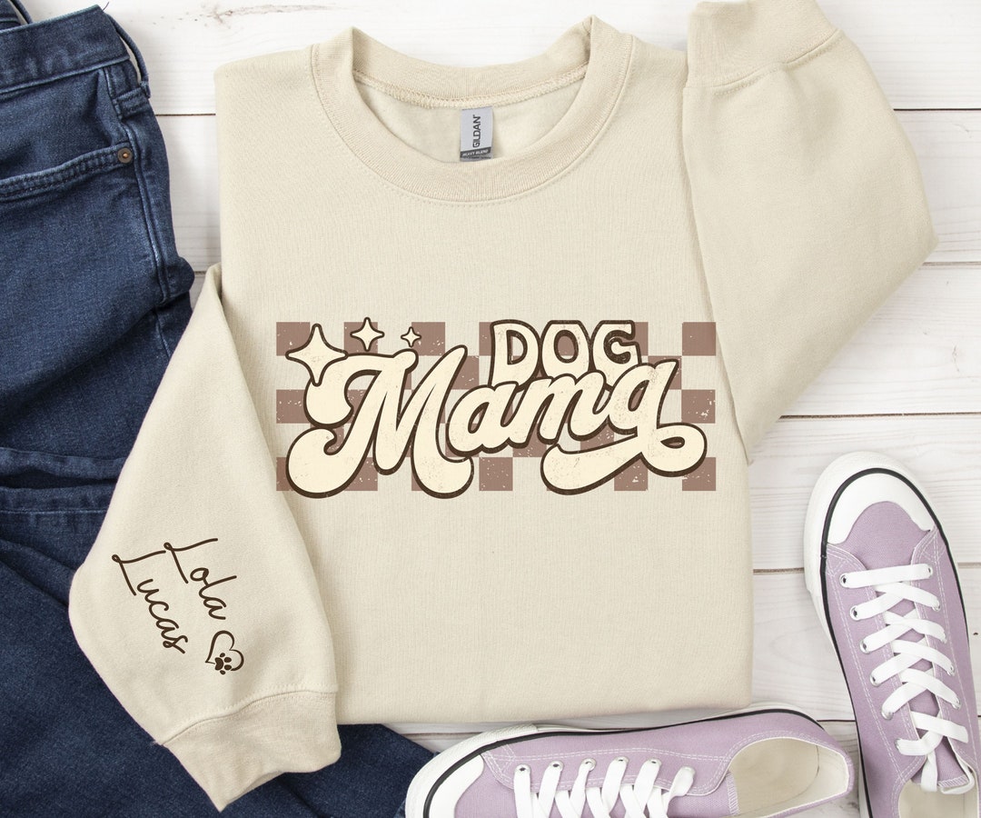 Custom Retro Checkered Dog Mama Sweatshirt, Personalized Dog Mom Gift ...