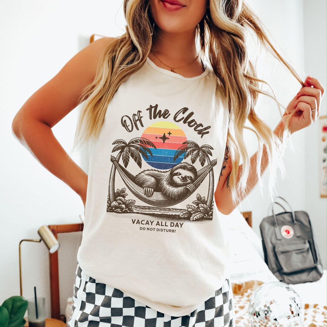 Retro Sloth Comfort Colors® Tank Top: Funny Vacation Beach Lover Gift ...
