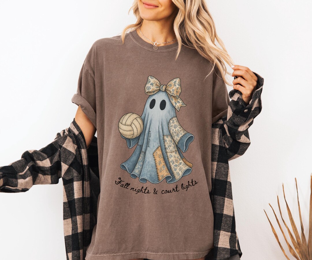 Retro Patchwork Ghost Volleyball Comfort Colors Shirt - Spooky Fall Tee ...