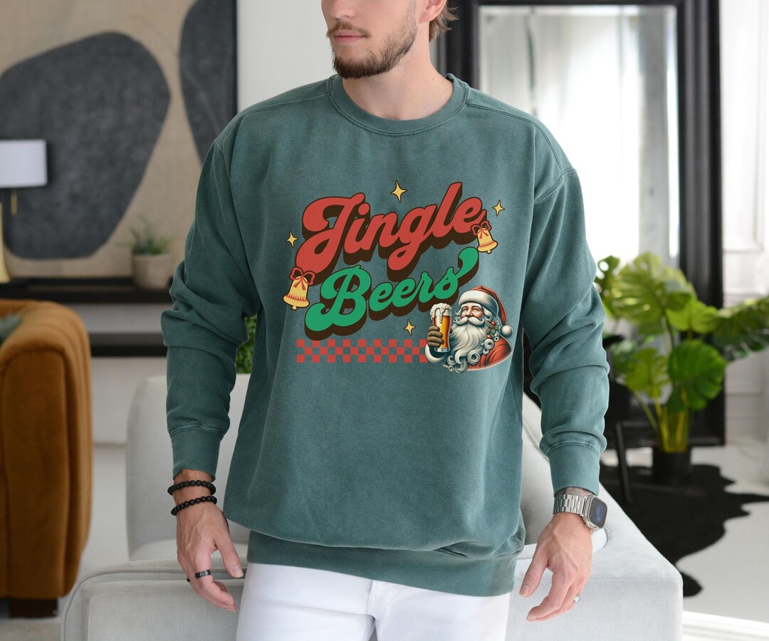 Funny Jingle Beers Christmas Sweatshirt: Vintage Santa Comfort Colors ...