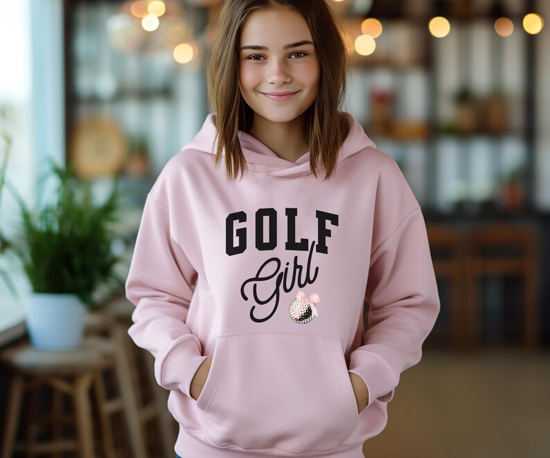 Retro Golf Girl Youth Sweatshirt, Golf Pink Bow Youth Hoodie, Cute Golf ...