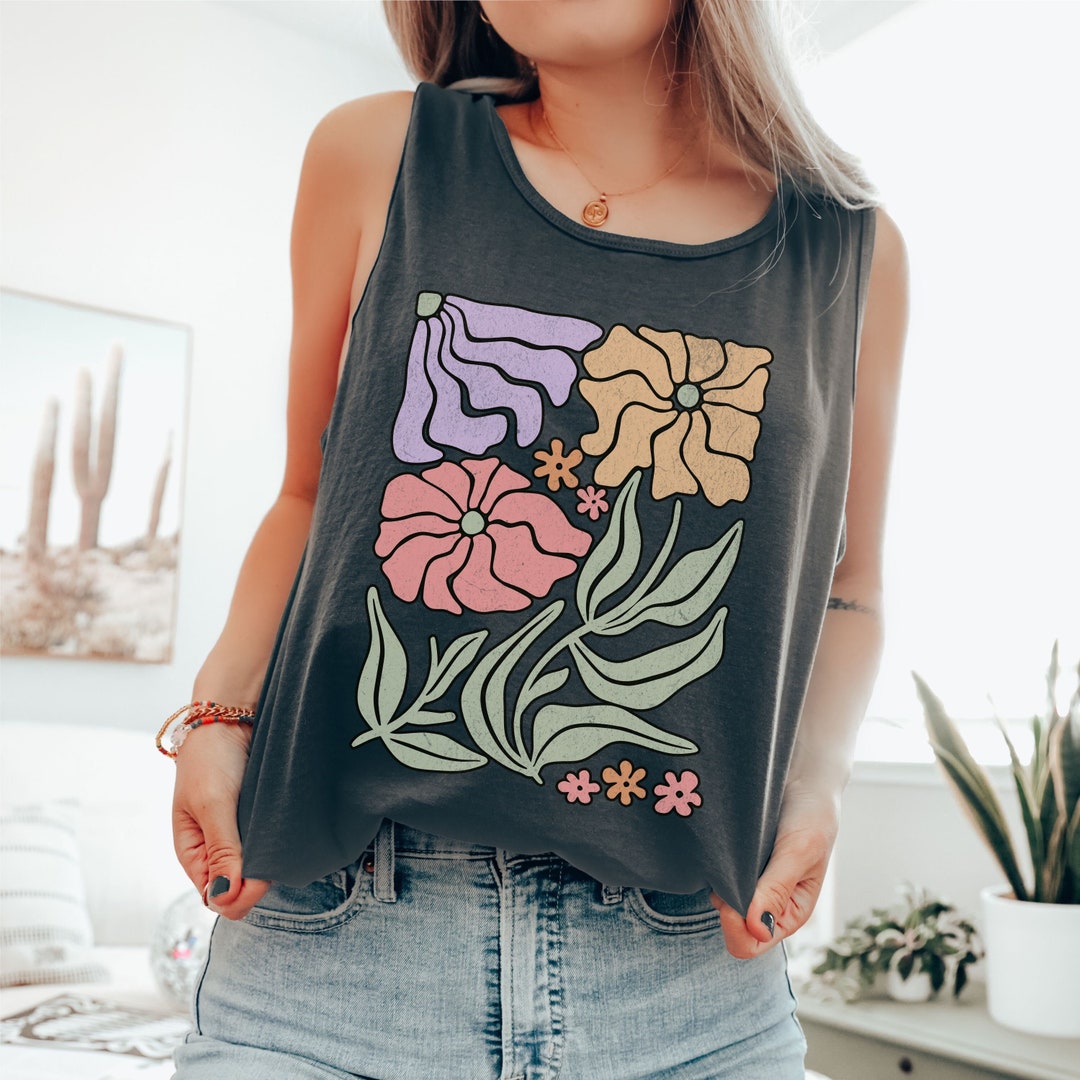 Comfort Colors Retro Floral Tank Top, Boho Wildflowers Tank Top, Gift ...