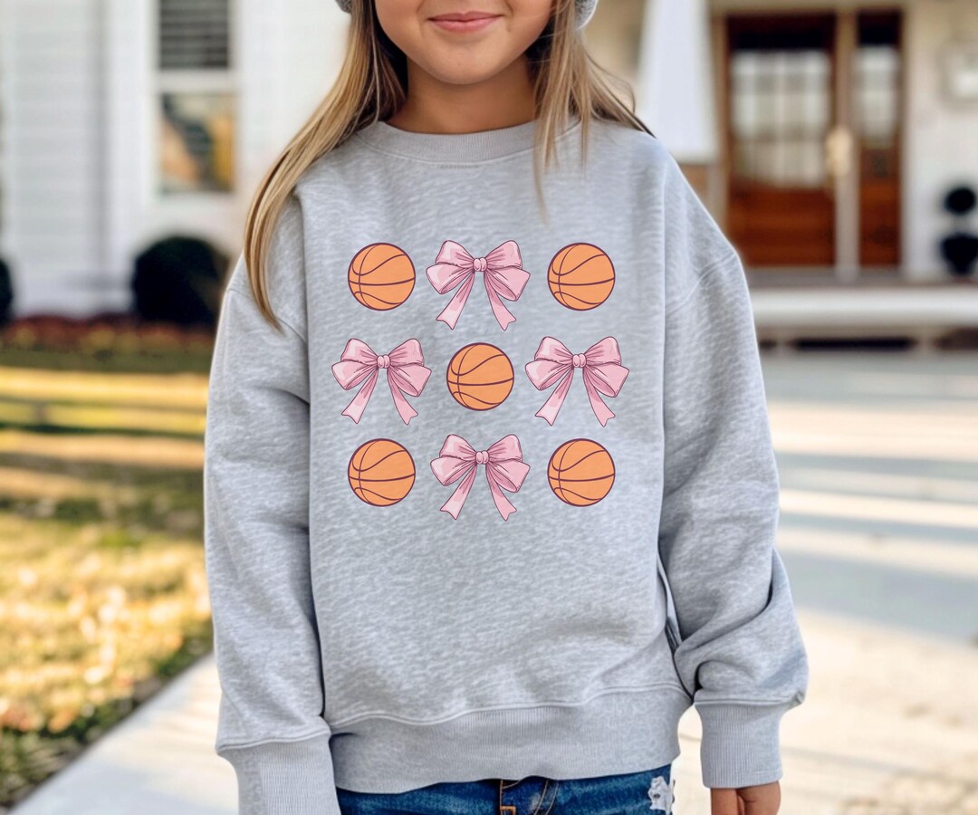 Pink Bow Basketball Youth Sweatshirt for Girls, Gift for Basketball ...