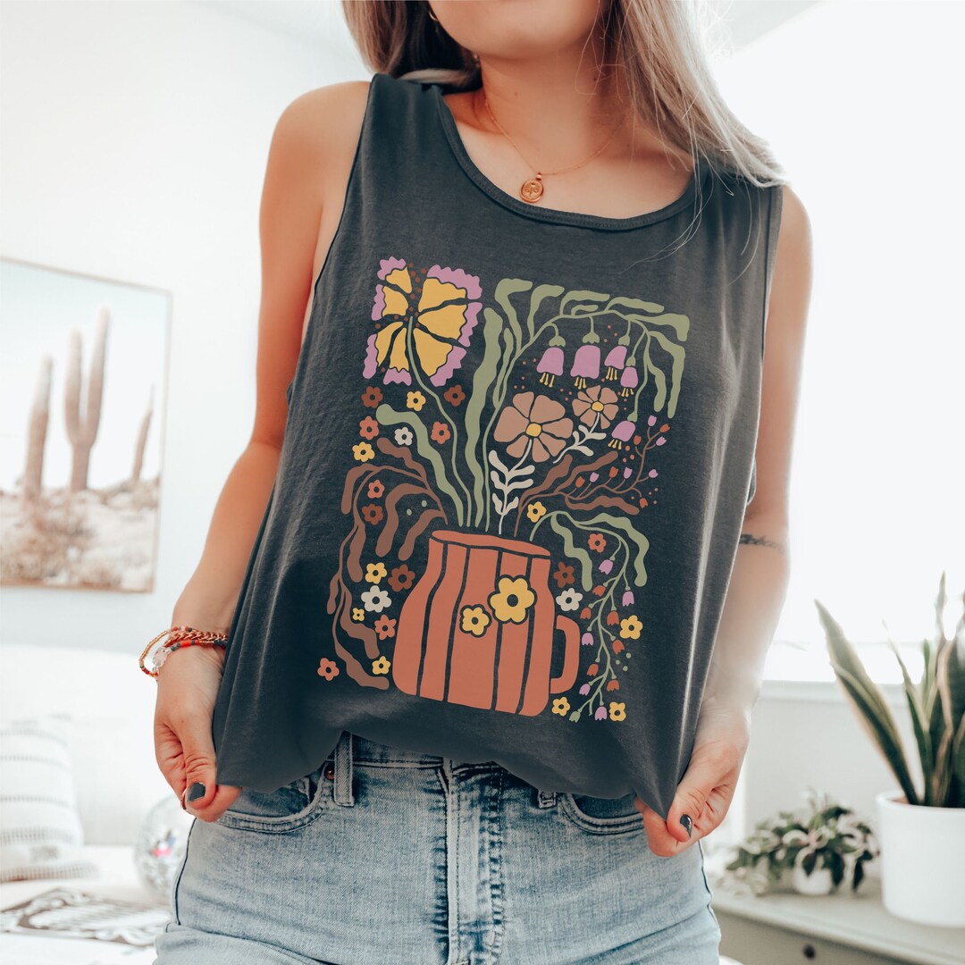 Comfort Colors Boho Wildflower Tank Top, Cottagecore Vintage Botanical ...