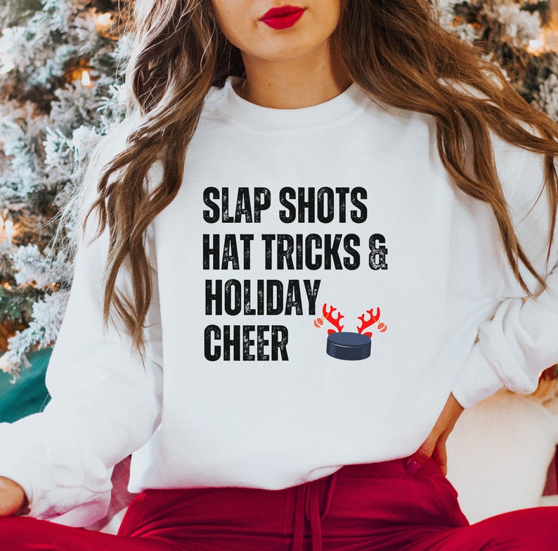 Funny Hockey Christmas Sweatshirt: Slap Shots & Holiday Cheer - Etsy