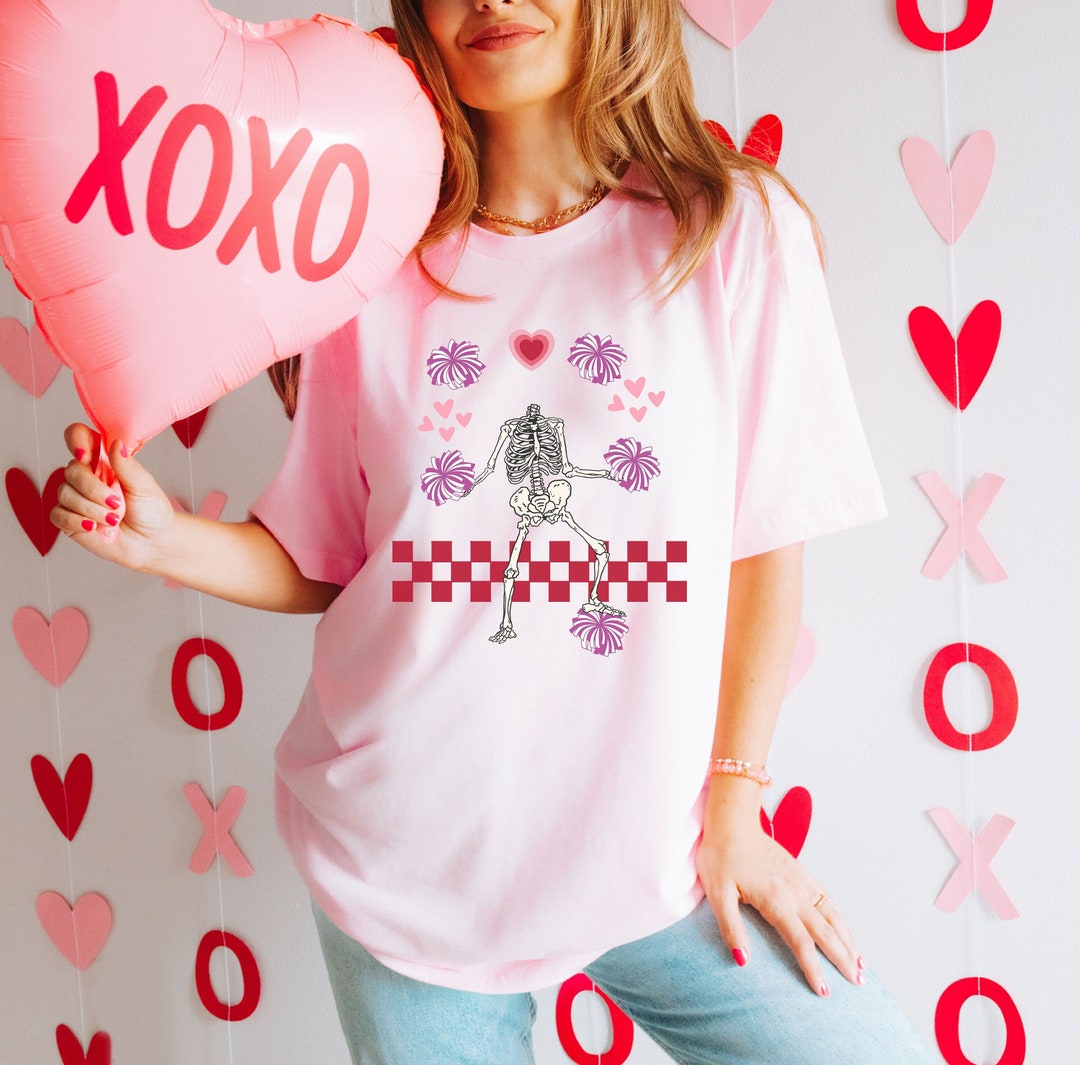 Retro Skeleton Cheer Valentines Day Shirt, Gift for Cheer Mom Dad ...