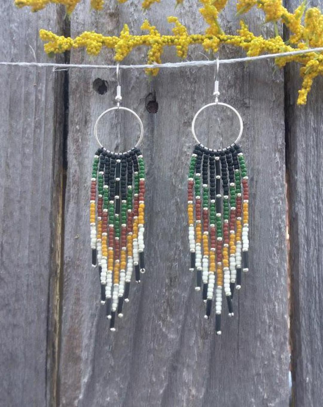 Fall Western Native American Beaded Hoop Earrings, Handmade Gift for ...