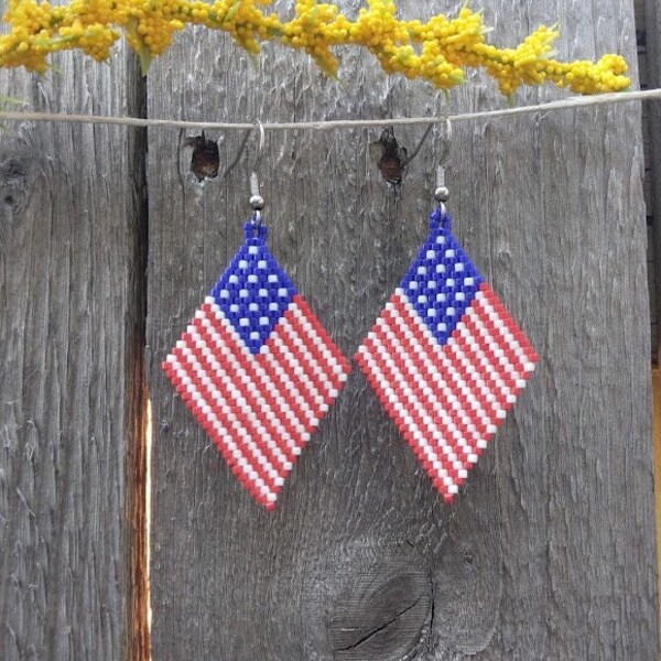 Beaded Us Flag Earrings - Etsy