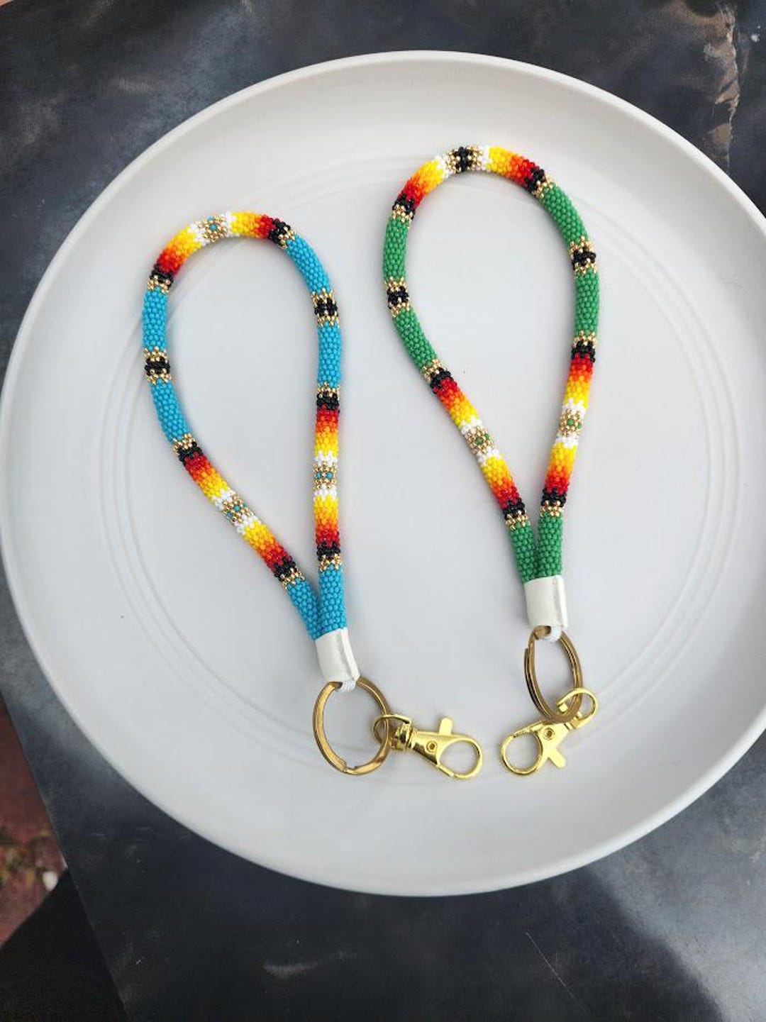 Handmade Beaded Wristlet Keychain: Native American Design Keychain ...