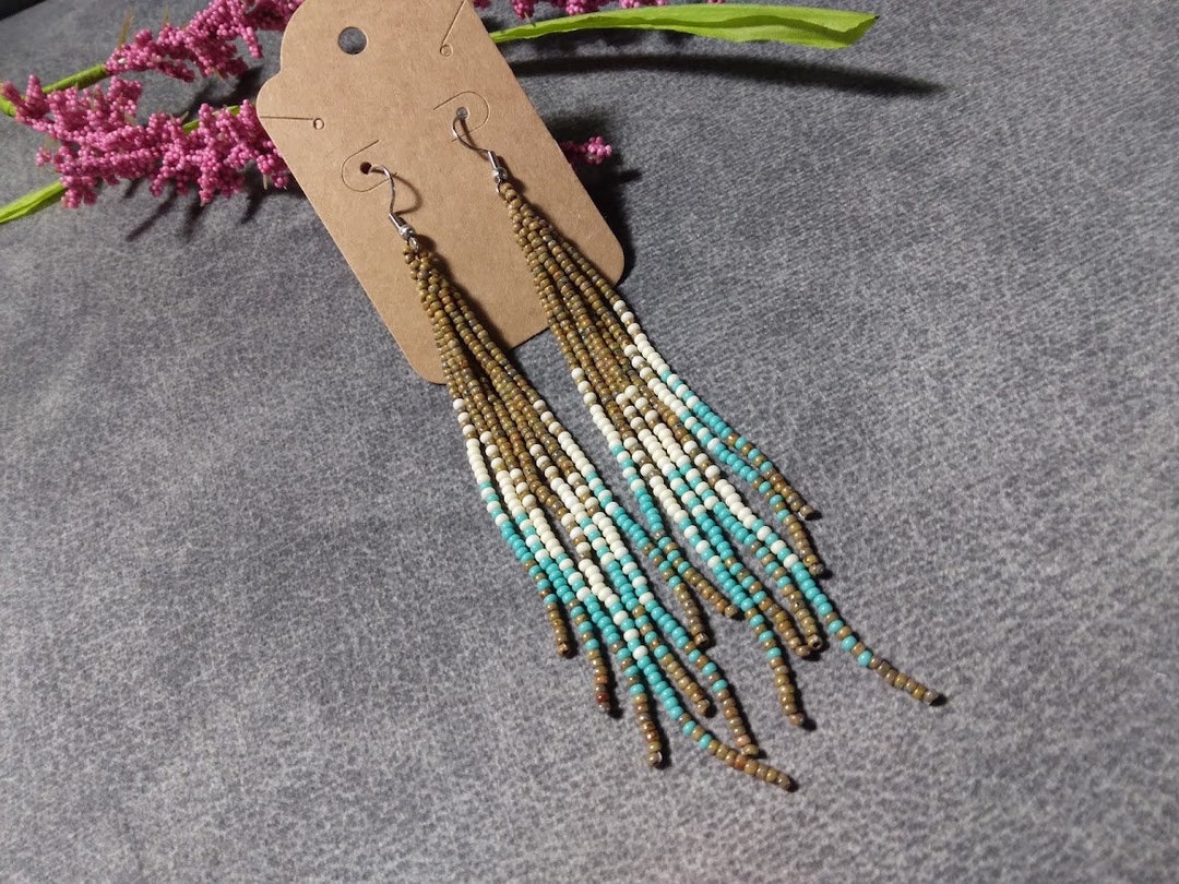 Native American Style Beaded Tassel Earrings: Turquoise Fringe - Etsy