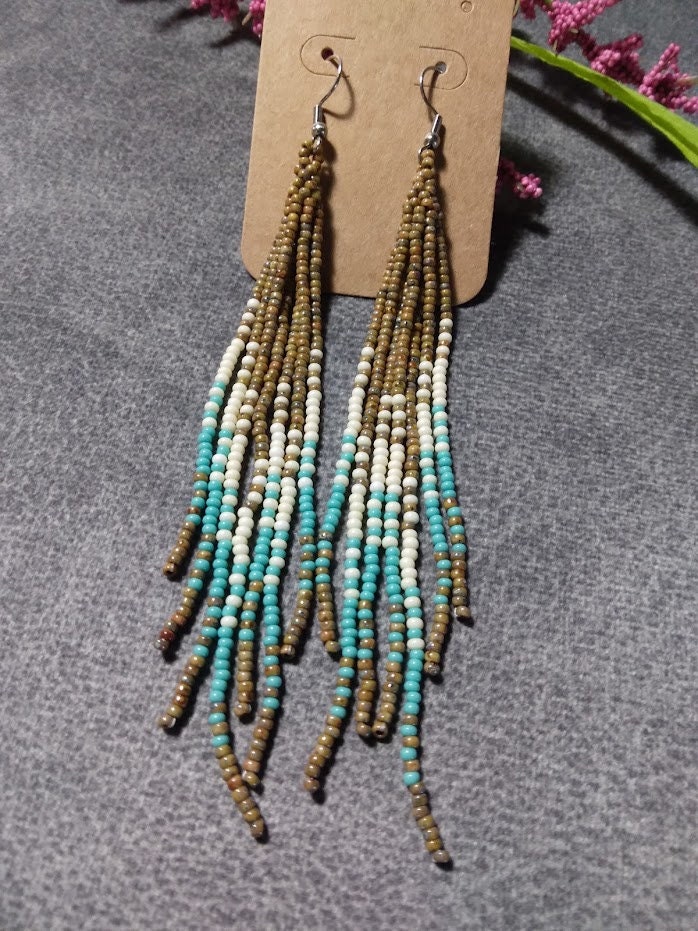 Native American Style Beaded Tassel Earrings: Picasso and Turquoise ...