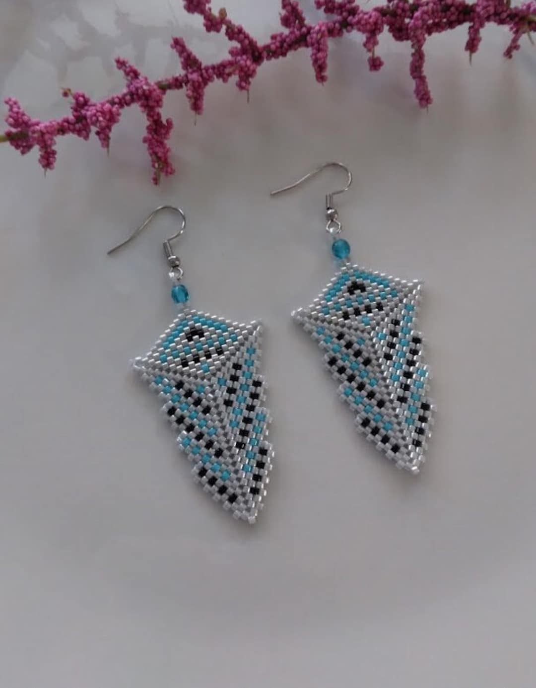Beaded Peyote Feather Earrings: Handmade Native American, Turquoise and ...