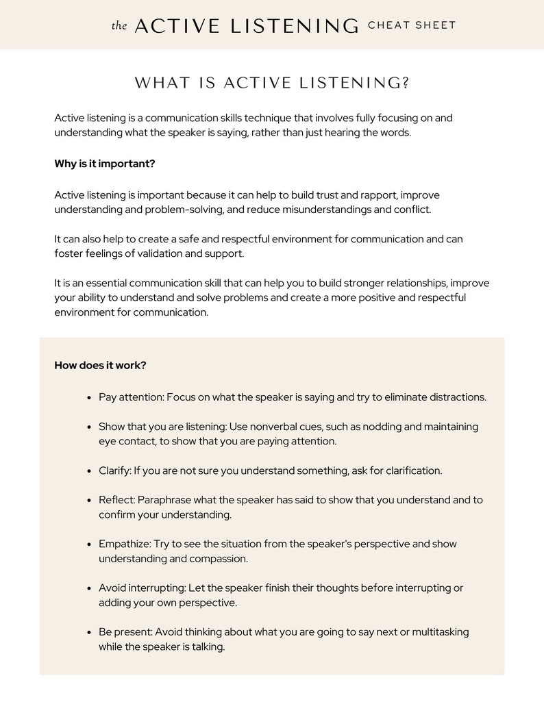Listen Up: the Active Listening Workbook for Effective - Etsy