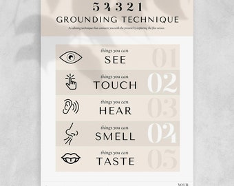 54321 Grounding Technique Poster 5-4-3-2-1 Grounding Technique for Anxiety Relief 54321 ...
