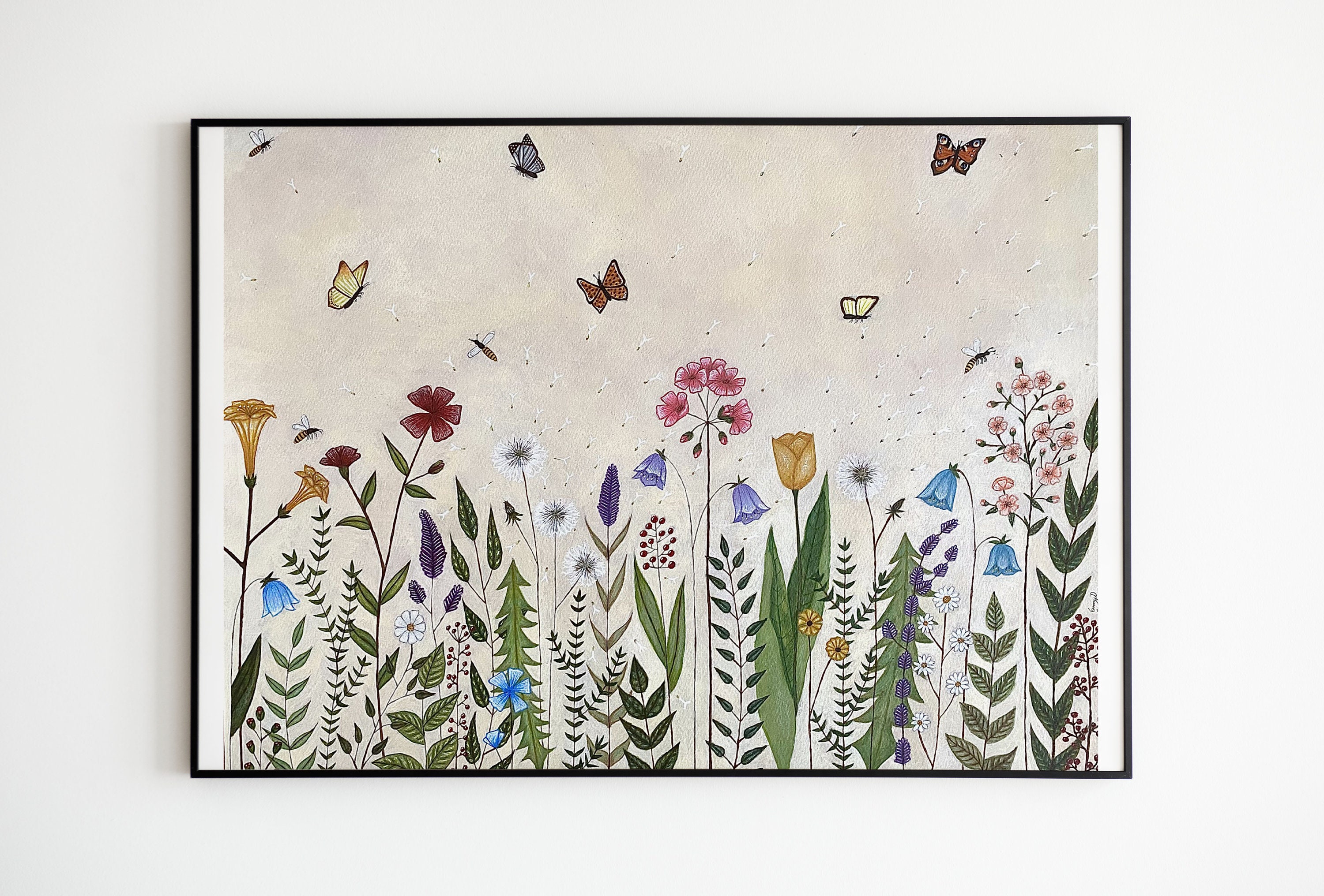 Flower Poster - Colorful Hand Painted Acrylic Printable Wall Art, Boho ...