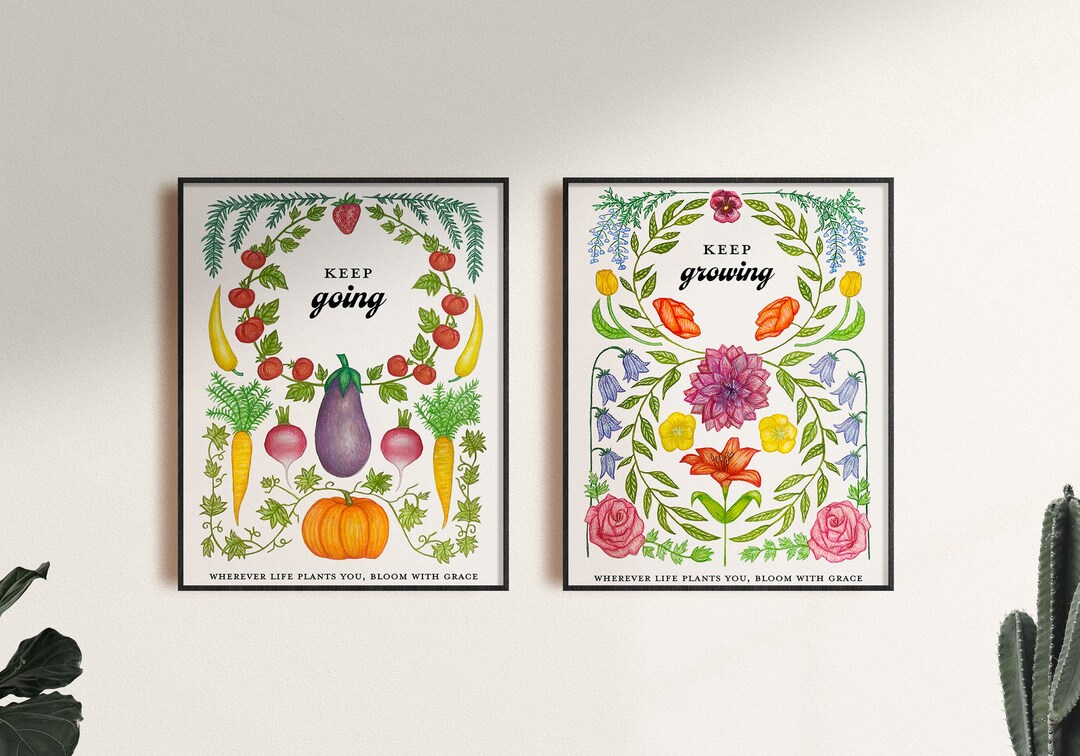Plant Posters - Set of Two Colorful Digital Posters With Inspirational ...