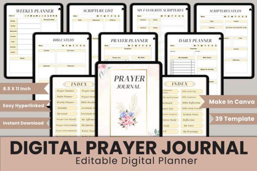 Digital Prayer Journal Printable, Canva Interior, Prayer Journal Printable, Prayer Journal PDF ...