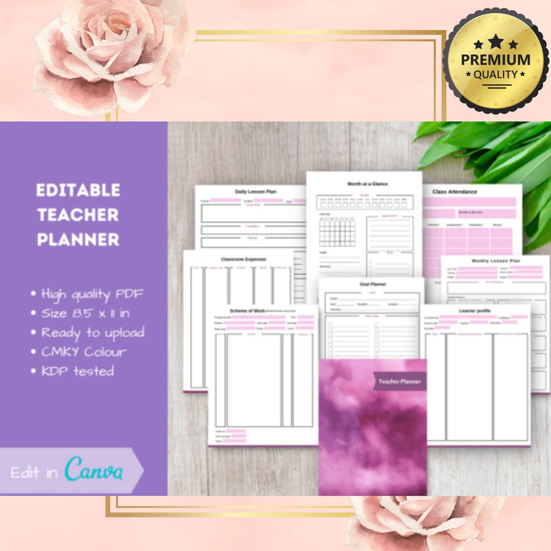 Teacher Planner Template, Editable Teaching Templates, Simple,teacher ...