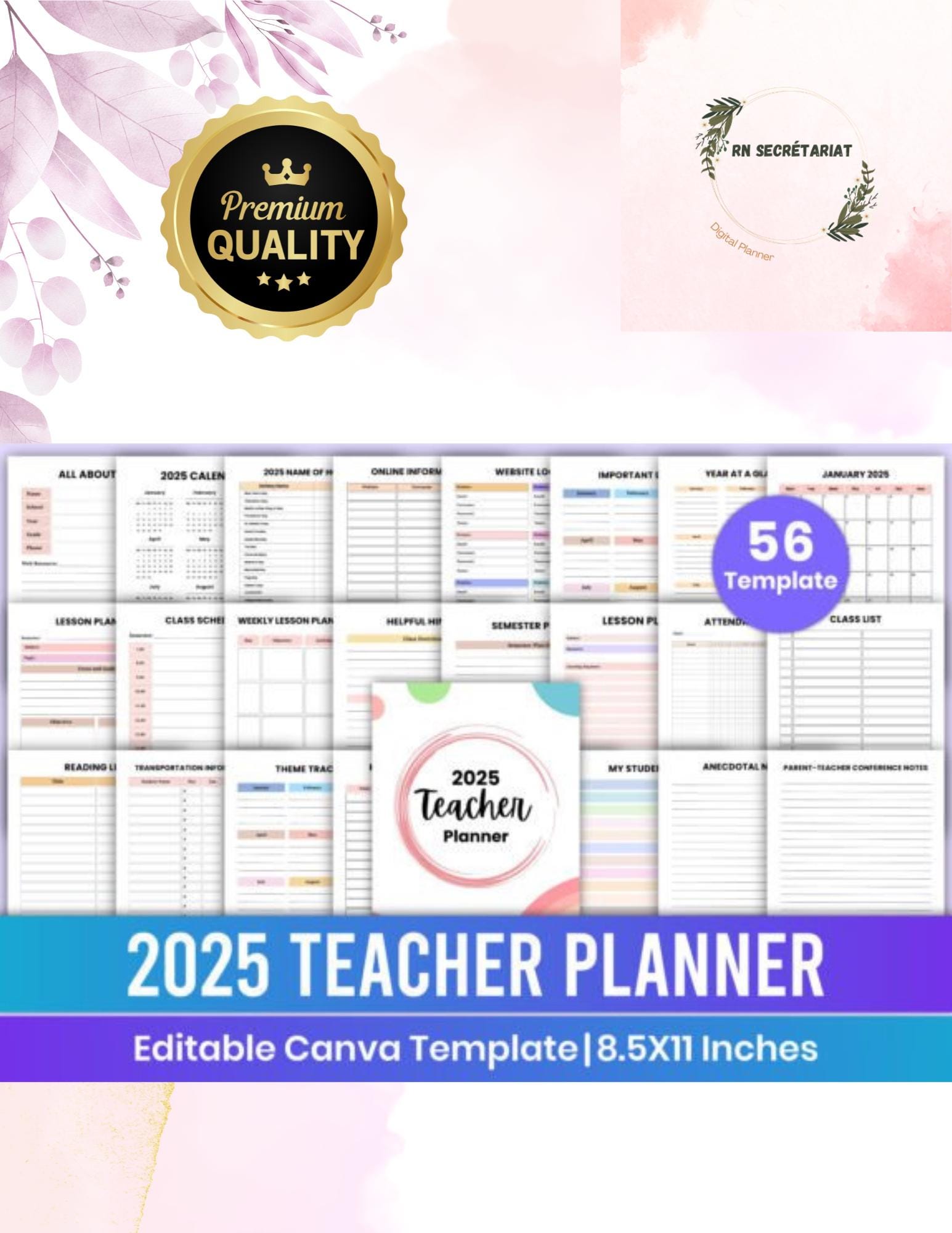 Editable Teacher Planner, 2025 Teacher Planner Canva Template, Teacher ...