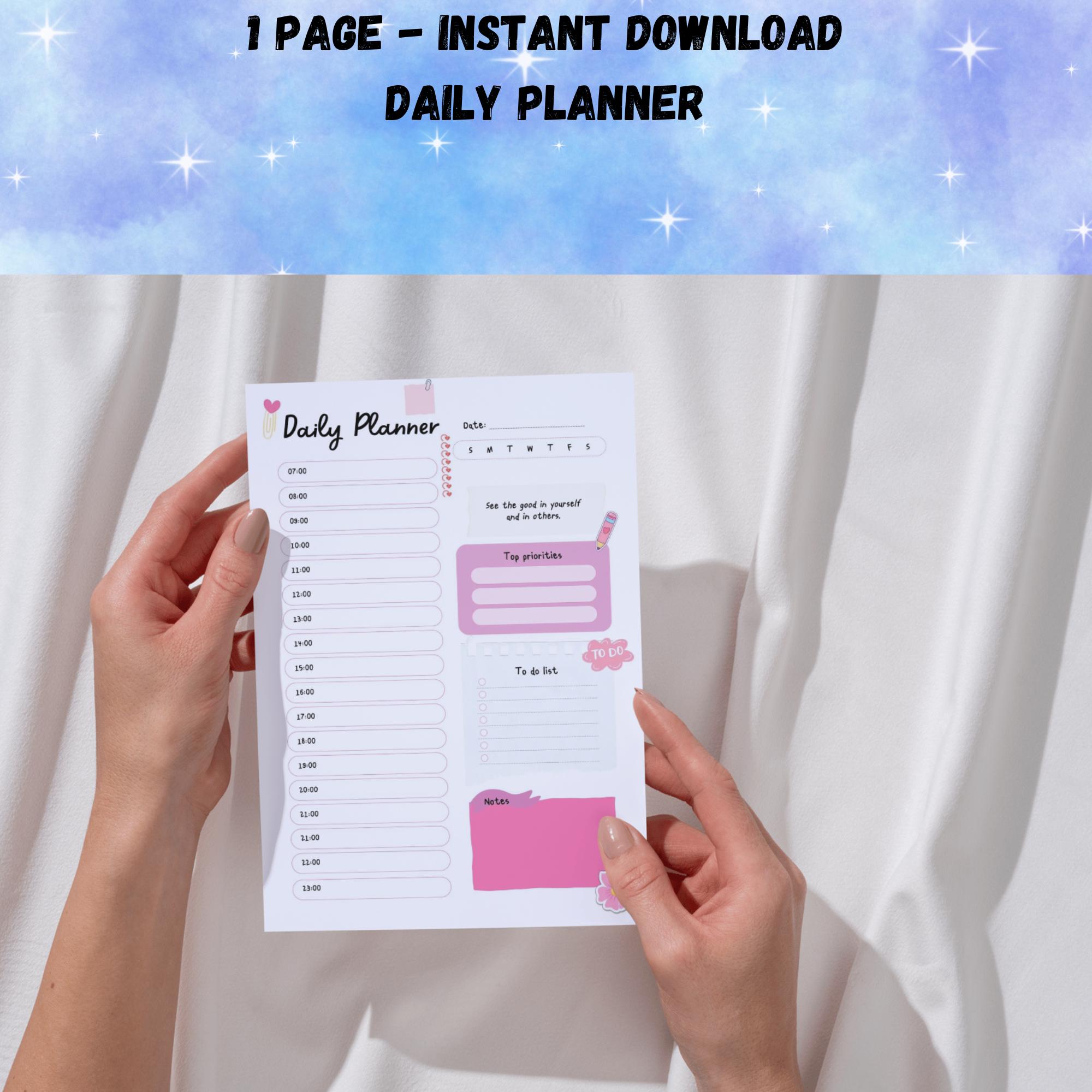Daily Planner Printable,cute Pink White Digital Daily Planner, Hourly ...