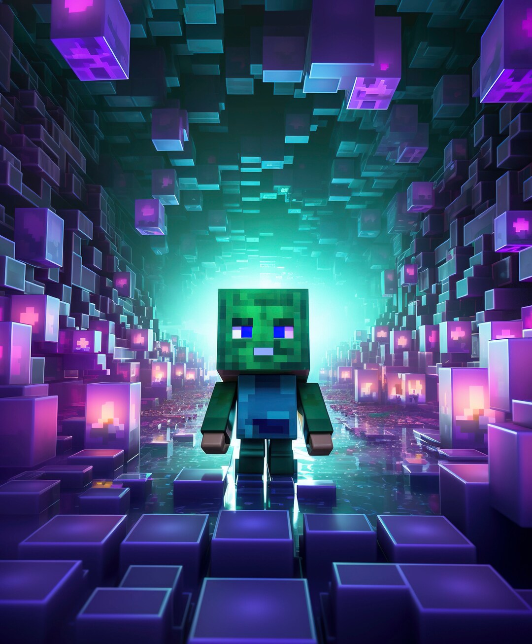 Minecrafter AI Pixel Art Birthday Gift Background 4K Digital Download ...