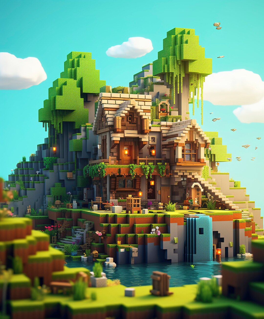 Minecrafter AI Pixel Art Birthday Gift Background 4K Digital Download ...