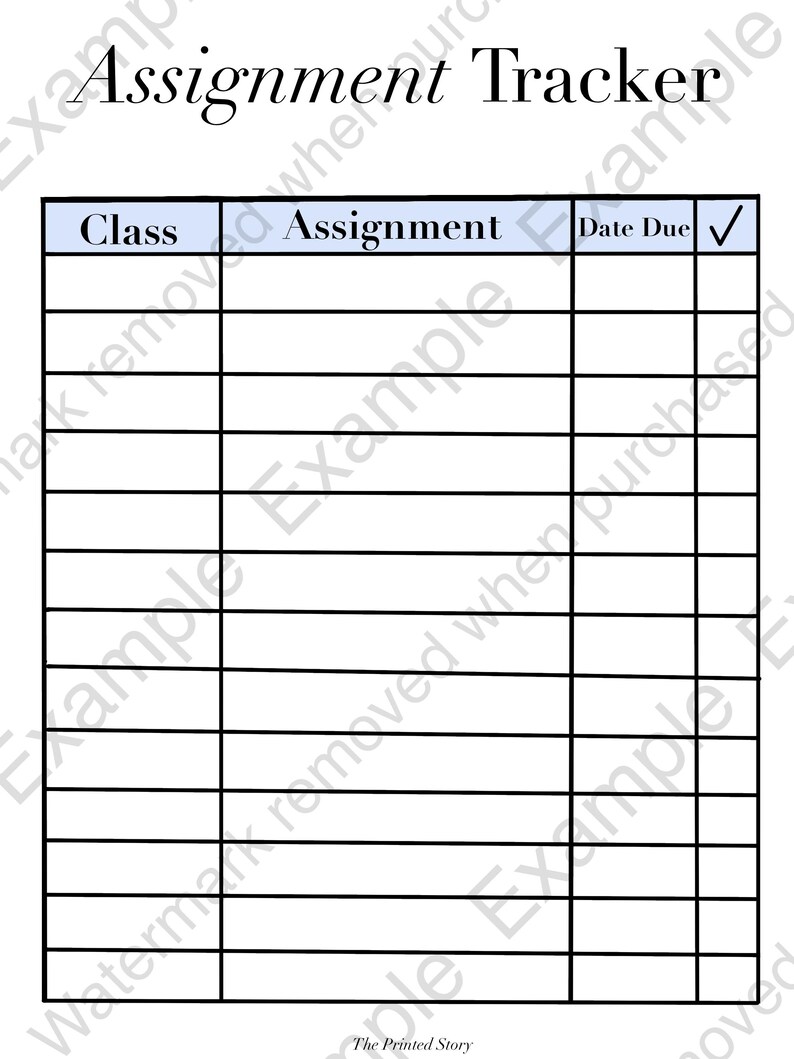 Assignment Tracker - Printable - Etsy