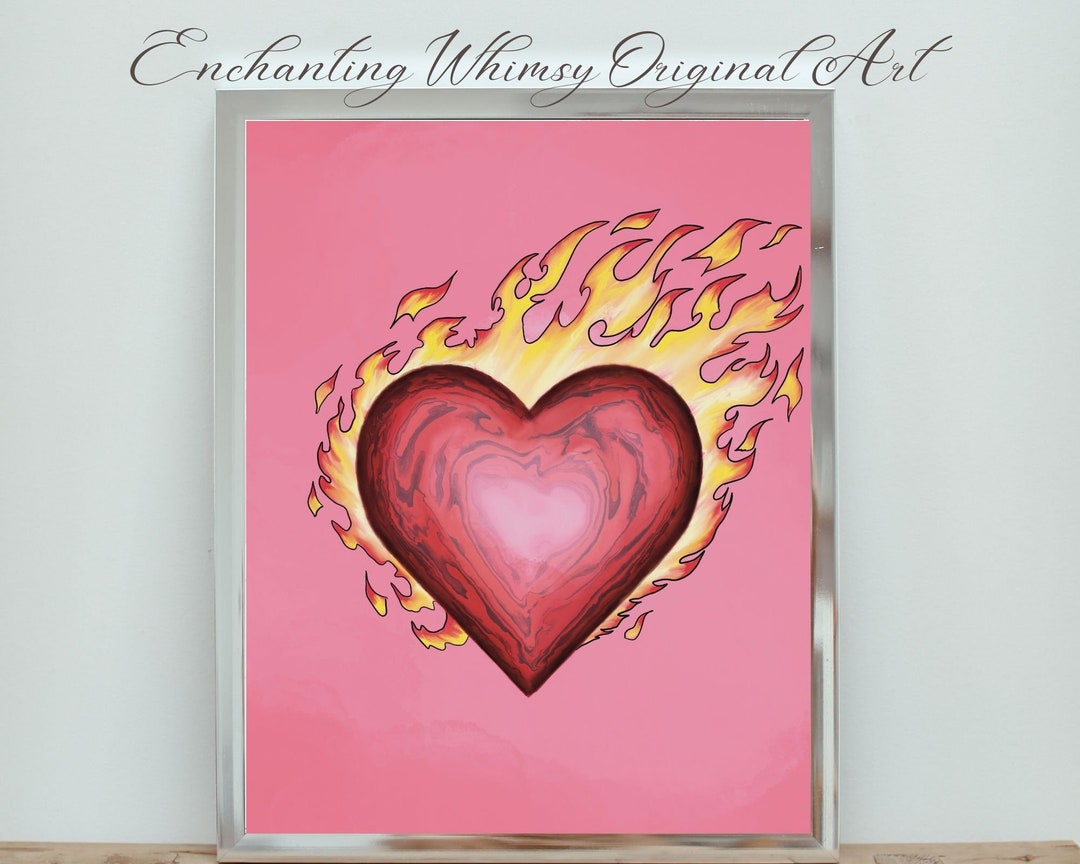 Flaming Heart Pop Art Print: Trendy Pink Home Decor (digital Download ...